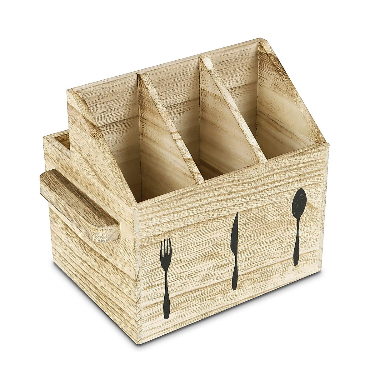 Ikee Design Wooden Utensil Holder Flatware Utensil Caddy with Handles - Silverware Holder for Spoons, Knives, Forks, Napkins for Restaurant and Kitchen