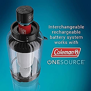 Coleman OneSource 1000 Lumens Water Resistant LED Outdoor Camping Lantern w/Rechargeable Battery, USB Port for Devices, & Internal Flashlight (2 Pack)