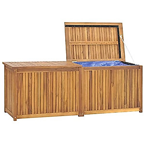 Tidyard Garden Storage Box Teak Wood Deck Box Storage Container with PE Bag Tool Organizer for Patio, Lawn, Backyard, Outdoor Indoor 59.1in x 19.7in x 21.7in