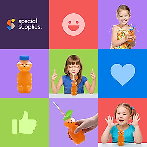 Special Supplies Honey Bear Straw Cup For Babies, 3-Pack Squeezable Therapy and Special Needs Assistive Drink Container, Spill Proof and Leak Resistant Lid