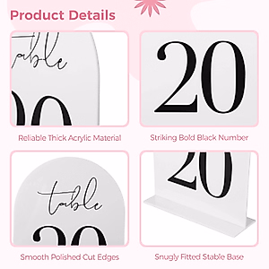 Wedding Table Numbers 1-20 Set, Table Numbers for Wedding,Elegant Modern Arch Acrylic Table Numbers with Sturdy Bases for Wedding Reception Anniversary Party, Thick 5x7 Inches