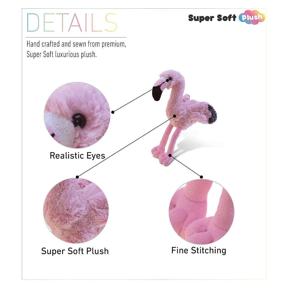Puzzled Super Soft Pink Flamingo Plush, 8"