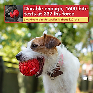 Wigglo Tough Durable Dog Ball Toy for Aggressive Chewers, Natural Rubber Dog Toy for Large/Medium Dogs, 3.5" Diameter Dog Ball Chew Toy, Helps with Dog Separation Anxiety, Dishwasher Safe, Red