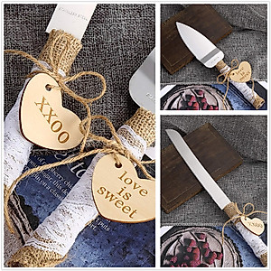 SWTOOL Wedding Cake Knife and Server Set Rustic Style Stainless Steel Cake Cutter Set with Twine Lace and Wood Tag Gifts for Bride and Groom Wedding Anniversaries Parties