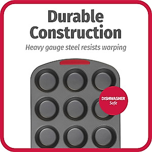 GoodCook MegaGrip 12-Cup Nonstick Steel Cupcake and Muffin Pan with Silicone Grip Handles, Gray