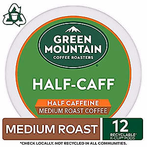 Green Mountain Coffee Roasters Half Caff Keurig Single-Serve K-Cup pods, Medium Roast Coffee, 12 Count