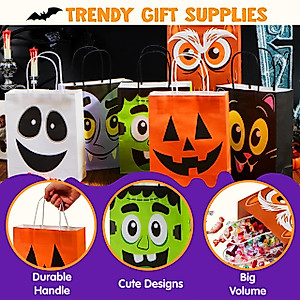 JOYIN 24 Pcs Halloween Colorful Bags with Handles, Paper Gift Bags for Trick-or-Treating, Halloween Party Favors and Supplies, Halloween Goodie Bags, Halloween Candy Bags