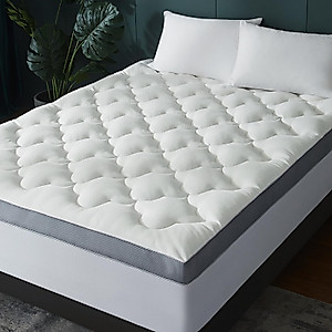 Powdion Pillow Top Mattress Topper Queen, Soft Plush Cooling Down Alternative Mattress Topper Queen for Back Pain,Thick Mattress Pad Bed Topper with 8-21" Deep Pocket