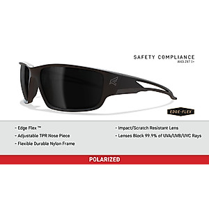 EDGE Kazbek Wrap-Around Safety Glasses, Anti-Scratch, Non-Slip, UV 400, Military Grade, ANSI/ISEA & MCEPS Compliant (Black, Polarized Smoke)