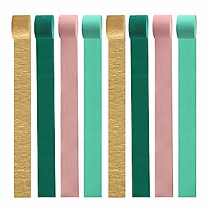 Sage-Green Pink-Gold Crepe Paper Streamers - 8 Rolls Green Party Decorations Streamer Birthday Rustic Wedding Bridal-Shower Bachelorette Engagement Paper Flowers Valentines Mothers Day Decor Panduola