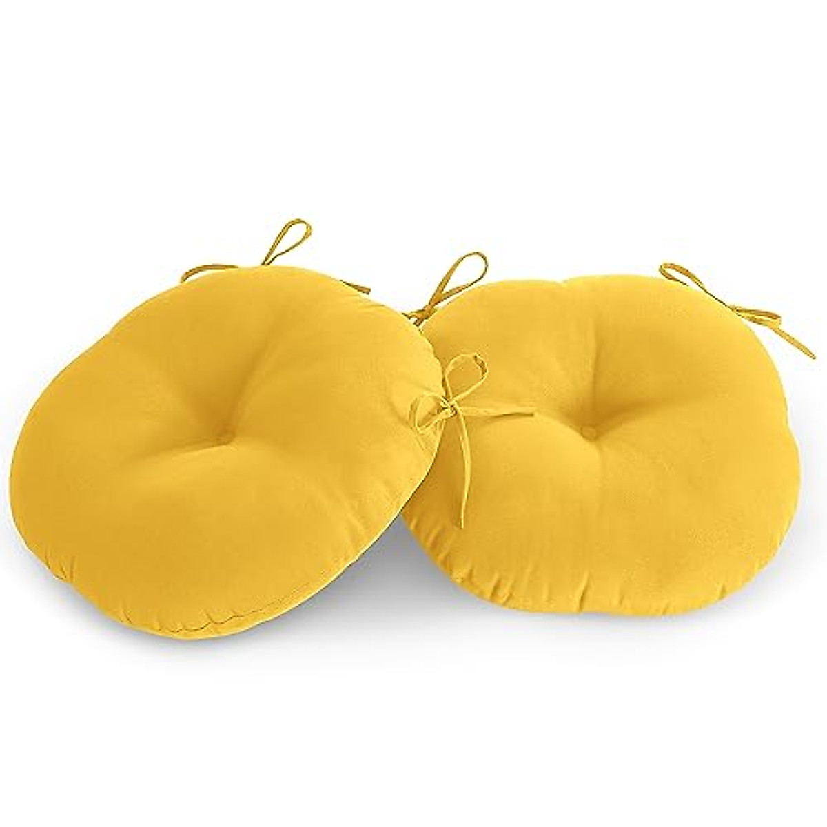 LOVTEX Bistro Chair Cushions Set of 2, Outdoor Round Chair Cushions 15 Inch, Waterproof Round Outdoor Cushions with Ties, Yellow Outdoor Chair Cushions for Patio Furniture