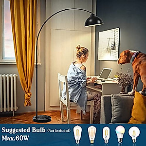 Modern 73" Arc Floor Lamp with Metal Hanging Dome Shade, Industrial Adjustable Over the Couch Stand Up Light, Marble Base Farmhouse Tall Task/Reading Standing Lamp for Living Room Bedroom Office Black