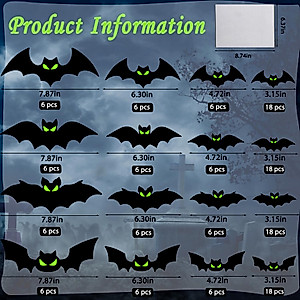 DIYASY 144 Pcs Bats Wall Decor, Glow in The Dark Bats 3D Bat Cutouts Halloween Decorations Light Up Eyes Paper Bats Stickers Black Plastic Sticky Decals for Home Indoor Outdoor décor Outside