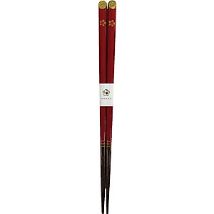 AOBA Japanese Wooden Chopsticks Reusable 2 Pairs in Gift Box Gold Sakura Black and Red Dishwasher-safe (Tenjin) [ Made in Japan /Handcrafted ]