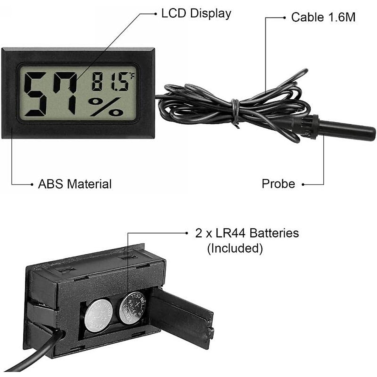 Mini Digital Thermometer, Humidity Meter, Hygrometer, and Hydrometer: Digital Temperature and Humidity Monitor for Reptile Incubator Brooders, Garden, Greenhouse, Fridge, Experiment use