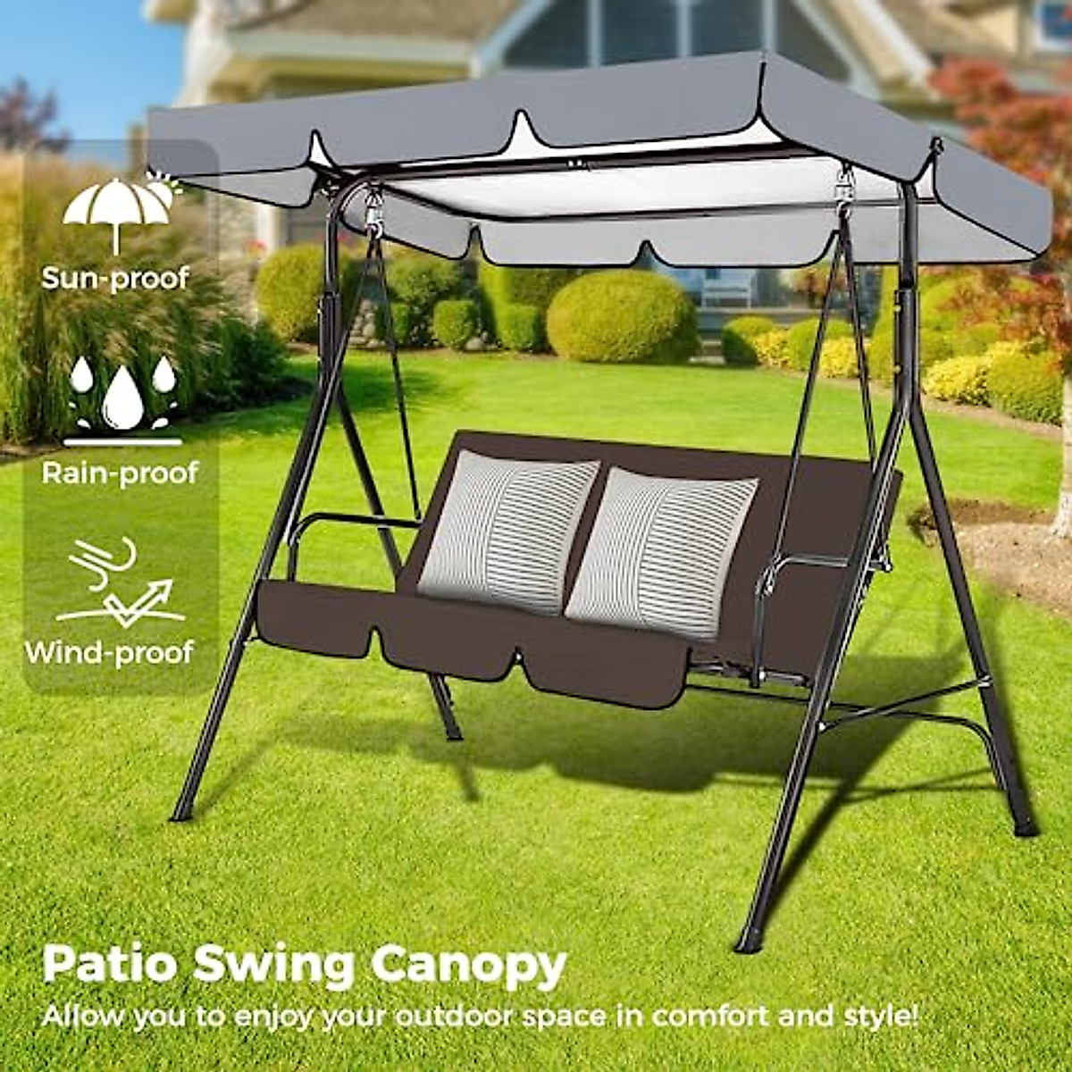 Patio Swing Canopy for 3-Seat Swings,Waterproof & Sunproof Porch Swing Chair Top Cover Replacement for Sunshade, Made of 190T High-Density Polyester, 75 x 52 x 6’’(seat Cover is not Included)