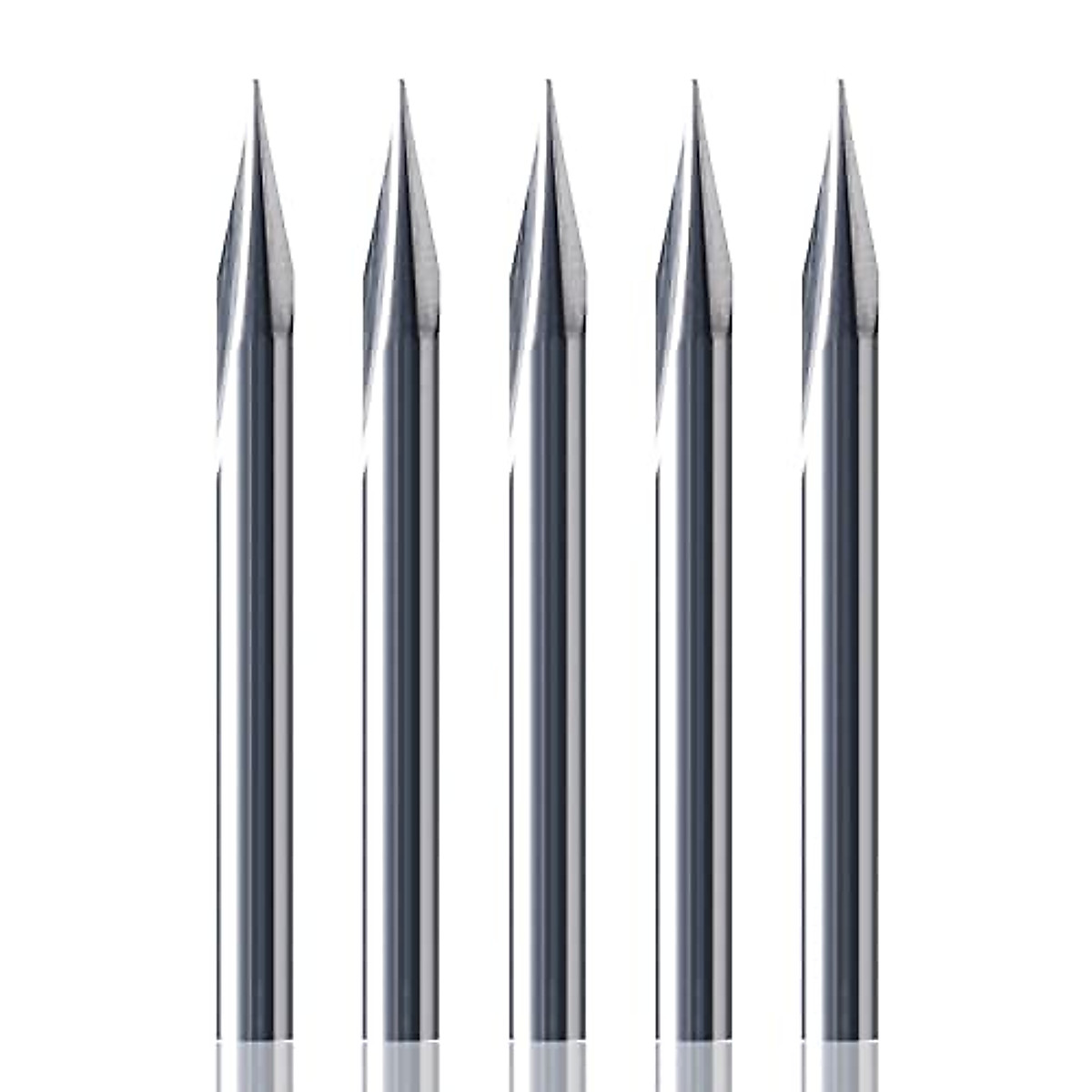 HUHAO 5PCS CNC Router Bits 20 Degree 1/8 Shank 2 Flutes 0.1mm Tip Engraving V Bits CNC Wood Carving Bit Straight Engraving V Groove Bit Engraving Tool Bits for Wood, Plywood, MDF, Stainless Steel