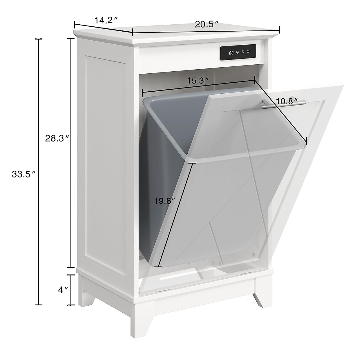 FiveWillowise Tilt Out Trash Cabinet, Kitchen Trash Can Cabinet w/Negative ion and deodorizing Function, Dog Proof 20 Gallon Garbage Can Cabinet for Kitchen, Bathroom, Living Room, White