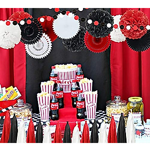 InBy 29pcs Red Black White Mickey Minnie Mouse Ladybug Birthday Wedding Baby Shower Bachelorette Party Decoration Kit - 12" 10" Tissue Paper Pom Pom, Tassel Garland, Circle Dot Garland, Paper Fan