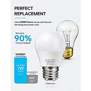 KINDEEP A15 Refrigerator LED Bulbs 60 Watt Equivalent, 7W Light Bulb Daylight White 5000K, 700LM for Appliance Fridge Light Bulb, Ceiling Fan, Waterproof, Non-Dim, E26 Base, 2 Pack