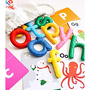 Curious Columbus Montessori Felt Letters and ABC Flash Cards - Lowercase Large Alphabet Letters for Toddlers and Educational Flashcards for Preschool. Felt Letter Set and Montessori Baby Flash Cards