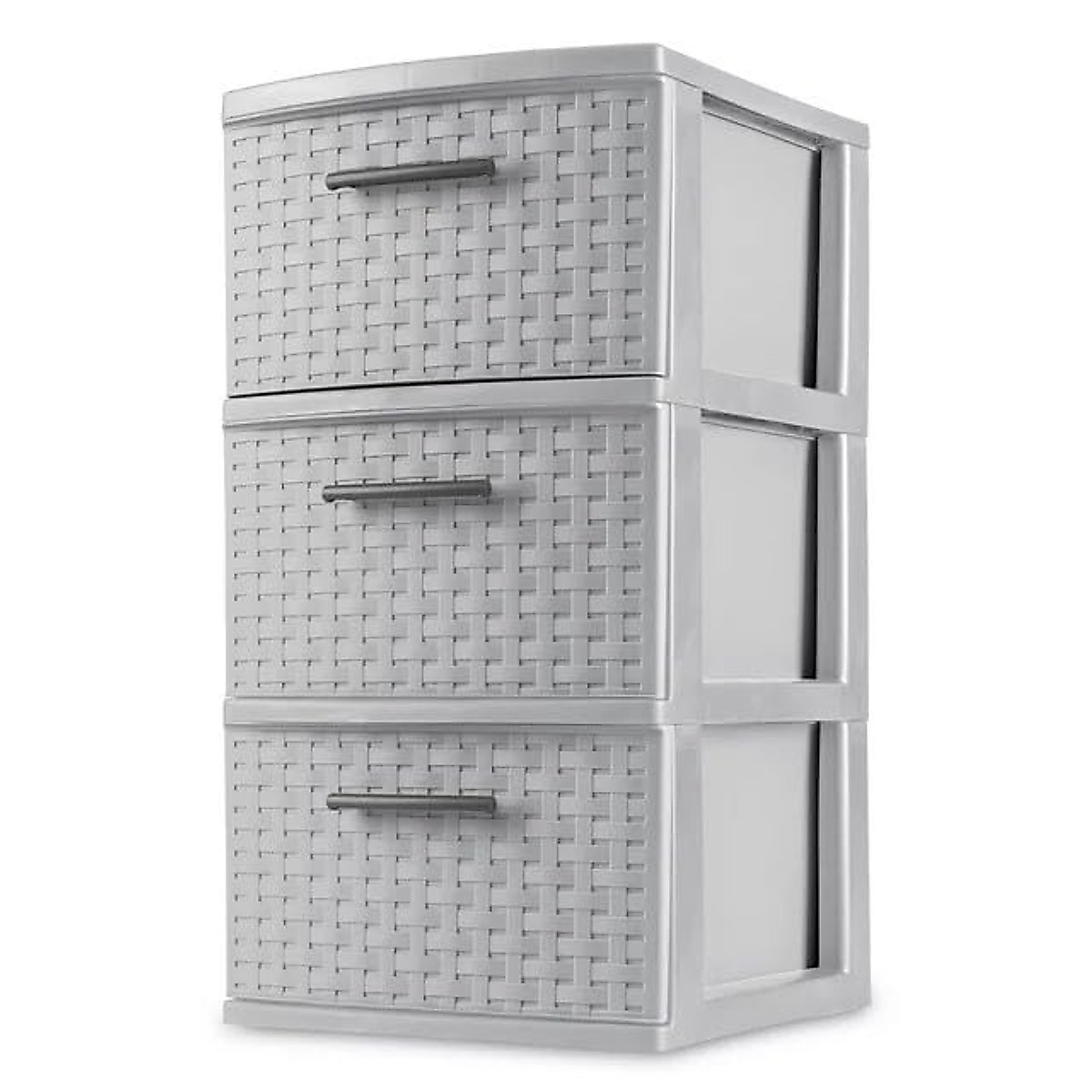 3 Drawer Weave Storage Tower Set of 2, Plastic Decorative Drawers to Organize Clothes in Bedroom with Gray Drawers