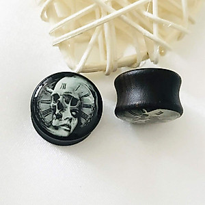 SERYNOW Wood Ear Gauges Plugs Double Flared Saddle Plugs Ear Stretcher Expander Skull Plugs Piercing Jewelry (00g (10mm))