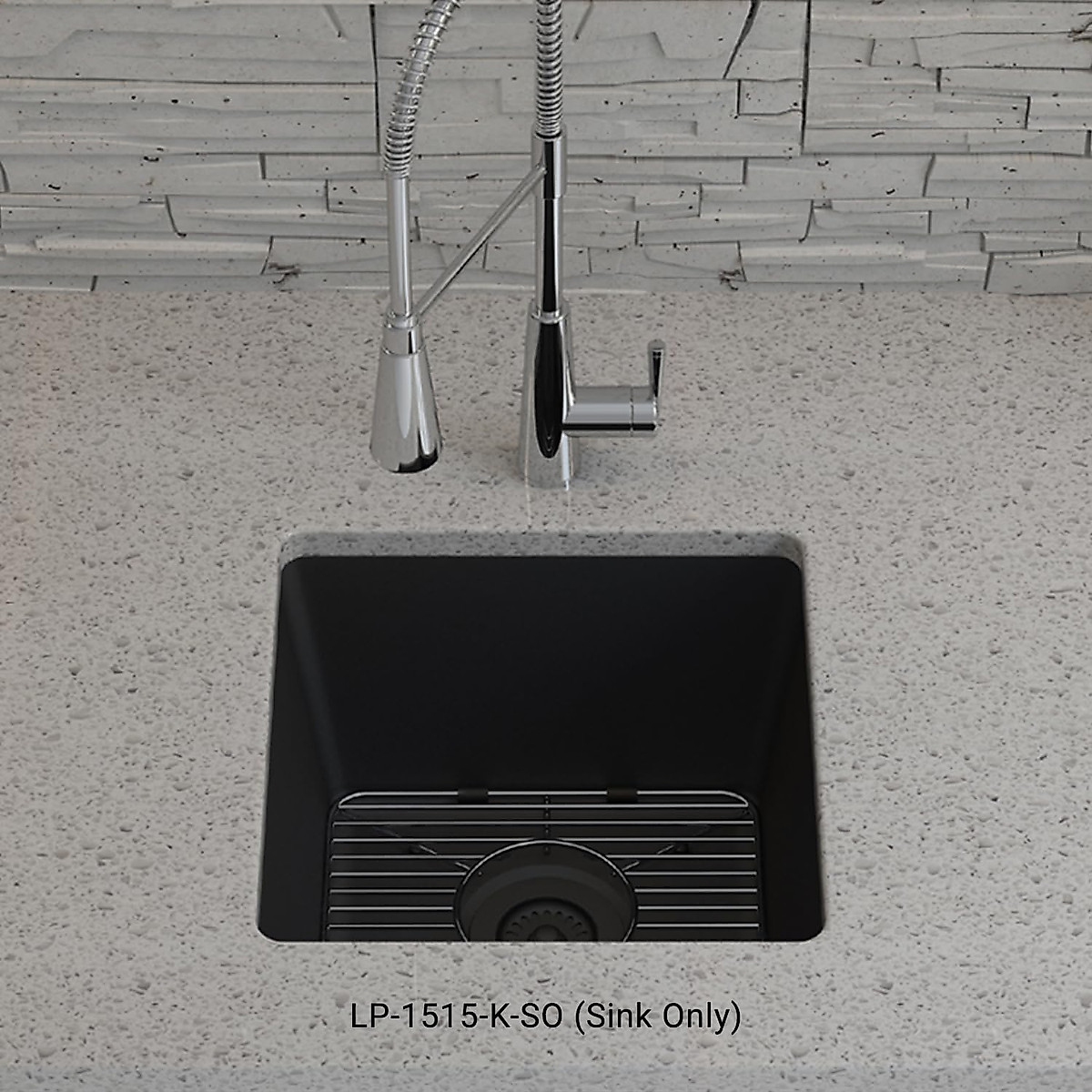 15" x 15" Quartz Kitchen Sink, Single Bowl Kitchen Sink, bar sink,Drop in Kitchen Sink, Granite Composite Kitchen Sink, Undermount Sink, Galaxy Black kitchen Sink, LP-1515-K-SO