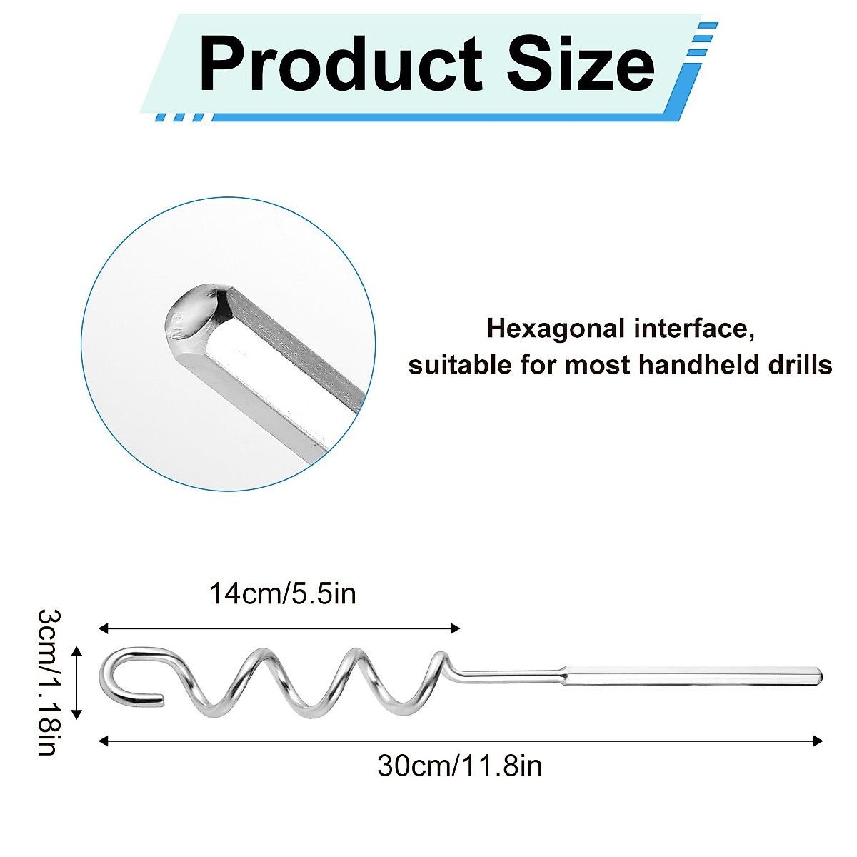 Peanut Butter Stirrer, 11.8 Inch Stainless Steel Nut Butter Mixer Peanut Butter Stirring Tool Drill Nut Butter Stirrer Fast Mixing Stirrer Utensil for Mixing Various Peanut Butter Jam