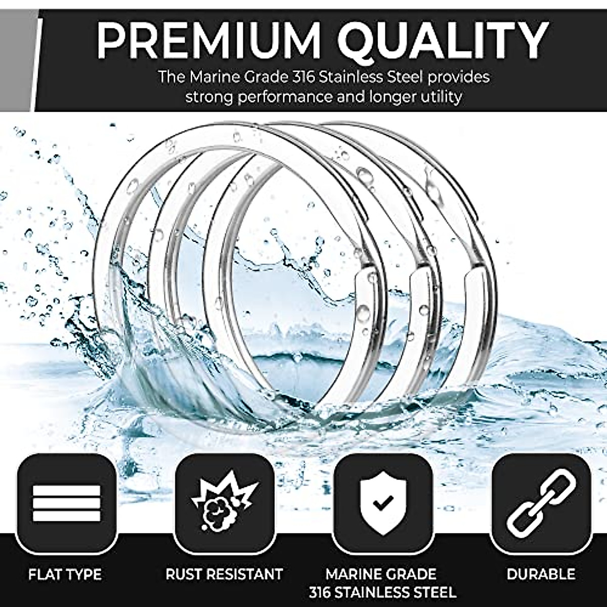 Crest Stainless Steel Key Rings - 10 Pcs - ~1.25inch, 32mm Surgical - Marine Grade SS316 Round Split Key Rings for Keychains - Surgical - Marine Grade Stainless Steel Keychain