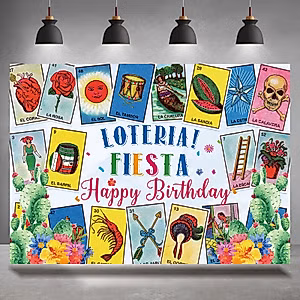 Rsuuinu Loteria Card Backdrop Mexican Fiesta Party Birthday Theme Mexico Loteria Cards Photography Background Fiesta Birthday Party Decorations Banner Newborn Adult Portrait Photo Booth Props 7x5ft