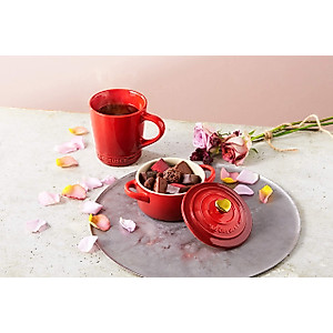Le Creuset Cerise with Gold Heart Knob Stoneware Mini Round Cocotte, 8 oz