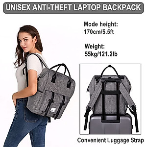 VASCHY Laptop Backpack, Vintage Water Resistant Anti-theft Travel Backpack for Men and Women 15.6inch with USB Charging Port Charcoal Gray