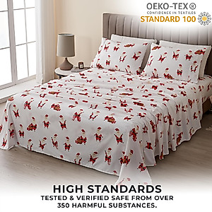4-Piece Full Microfiber Sheet Set | Holiday-Printed, Ultra-Soft Sheets | Wrinkle & Fade-Resistant Patterns Inspired by Holidays | All-Season Bedding Sheets & Pillowcases. (Full, Jolly Santa)