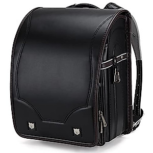 Baobab's wish Ransel Randoseru Backpack Semi-automatic satchel Japanese school bag for girls and boys PU leather bab-rng58 (Black 01)