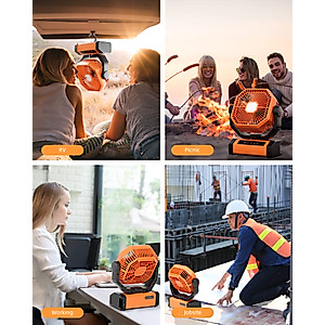 MORIKO 20000mAh Camping Fan with LED Light, Rechargeable Battery Operated Fan with Remote & Hook, 270° Pivot, 4 Powerful Speeds, Quiet Portable Outdoor Fan for Tent Picnic, Beach, BBQ, Jobsite