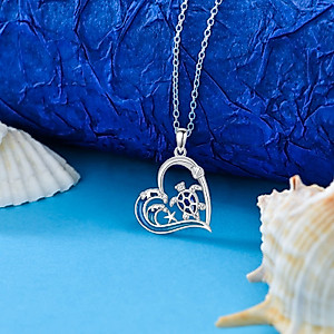 Dorunmo Turtle Necklace 925 Sterling Silver Sea Turtle Necklaces Aquamarine Heart Tortoise Pendant Starfish Shell Charm Blue Wave Jewelry Nautical Ocean Theme Gifts For Beach Lover Women Wife Friends