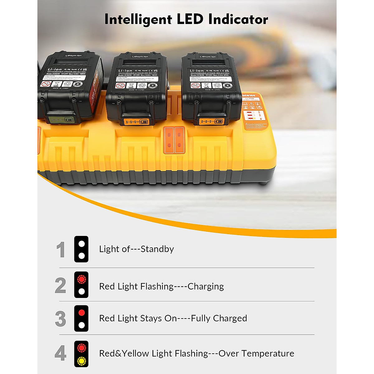 Amityke DCB104 Battery Charger, Replacement for Dewalt Battery Charger Station 4-Port Multi Charger with 2 USB Ports Compatible with 12V/20V/60V Dewalt Max Batteries DCB124 DCB126 DCB200 DCB205