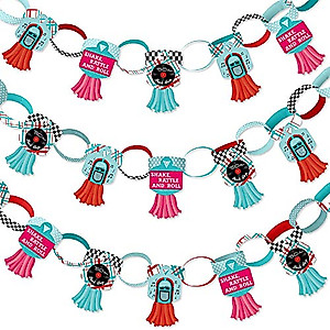 Big Dot of Happiness 50’s Sock Hop - 90 Chain Links and 30 Paper Tassels Decoration Kit - 1950s Rock N Roll Party Paper Chains Garland - 21 feet