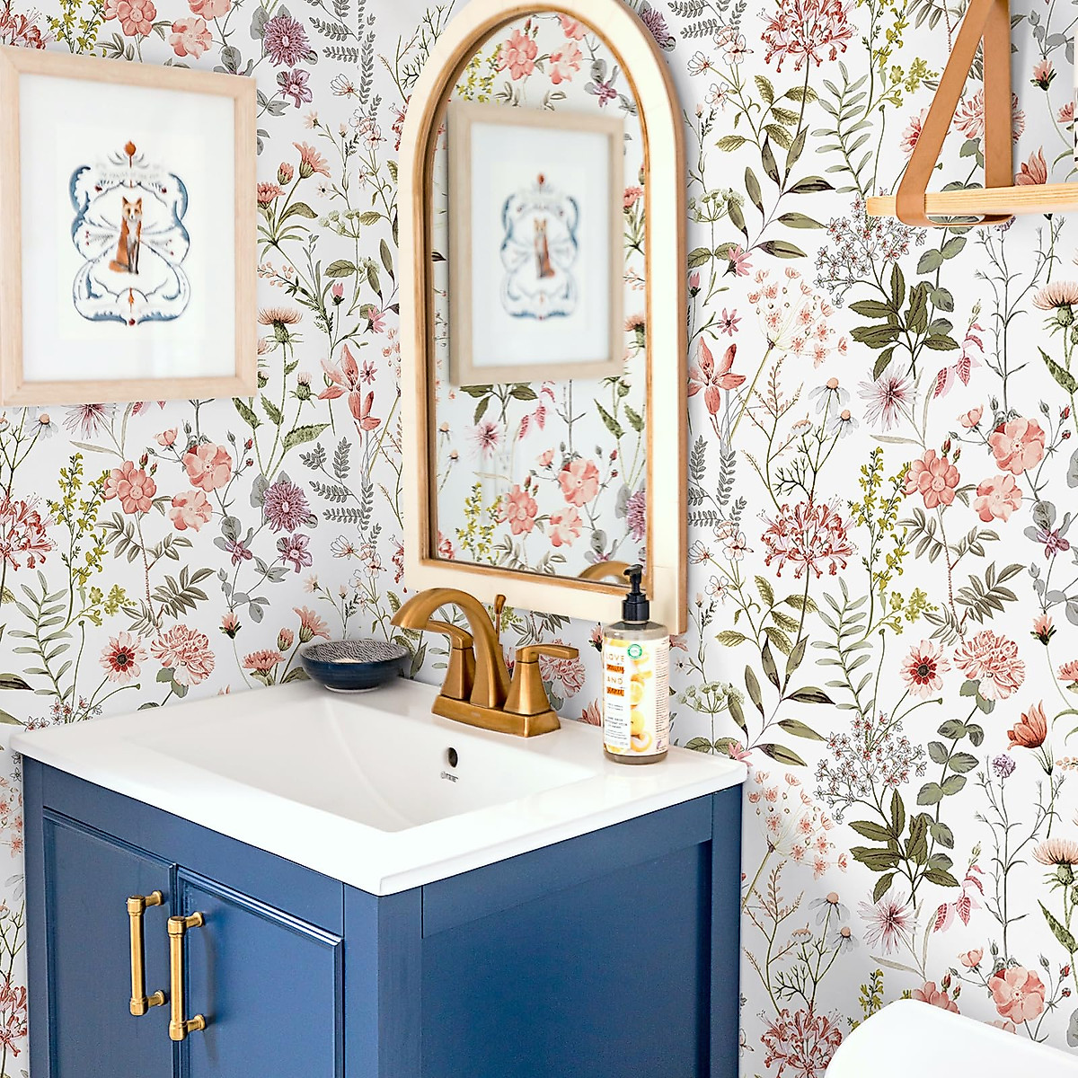 VEELIKE 17.7''x354'' Peach Pink Wildflowers Floral Wallpaper Mural Peel and Stick Pink Floral Contact Paper for Walls Shelves Nursery Wallpaper Removable Adhesive Floral Vinyl Wallpaper for Bedroom