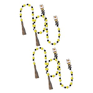 Abaodam 4 Pcs Bee Wooden Beads Farmhouse Bead Garland Wooden Sign Prayer Bead Wall Decor Wooden Tiered Tray Decor Wood Pallet Wooden Hanging Bead Garland Beadwork Tassel