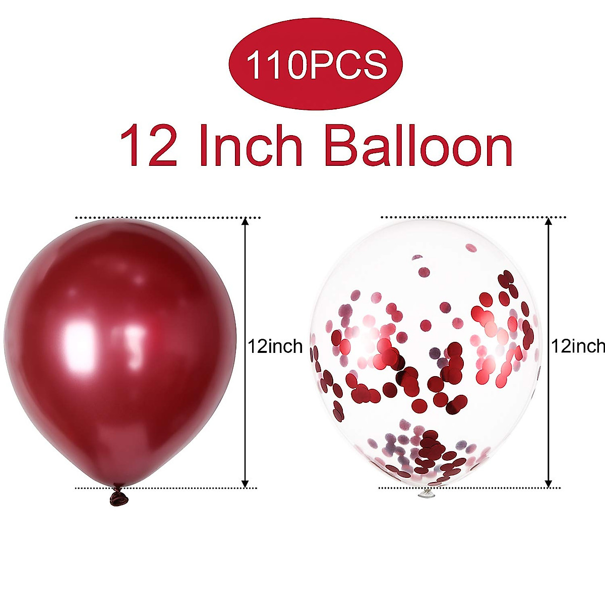 12 Inch Latex Burgundy Balloons Wine Balloons Confetti Balloons for Wedding Bridal Shower Birthday Party Anniversary Decoration & Women Party,110 Piece