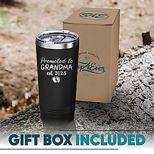 shop4ever Promoted to Grandma Est. 2025 Tumbler Insulated Tumbler 20 oz. with Lid, Stainless Steel Cups Travel Coffee Mug New Grammy Baby Announcement Gift (Black)