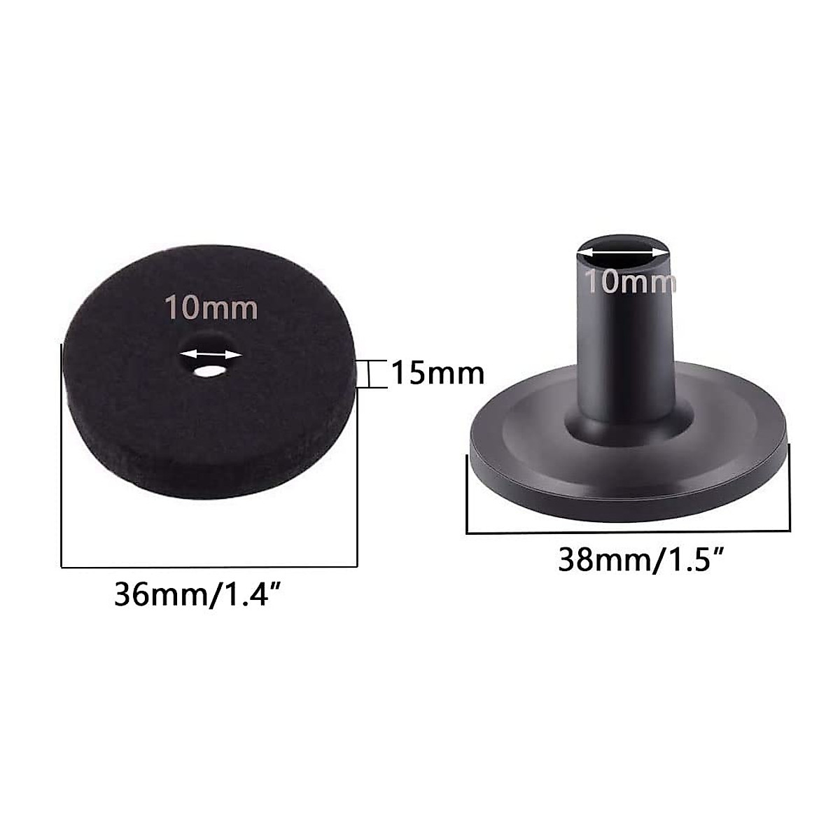 TUOREN 20 Pieces Cymbal Replacement Accessories Drum Cymbal Stand Felt Hi-Hat Clutch Felt with Sleeve Replacement for Drum Set Black