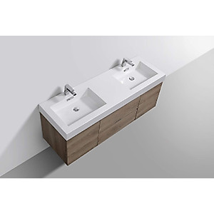 Bliss 60" Double Sink Butternut Wall Mount Modern Bathroom Vanity