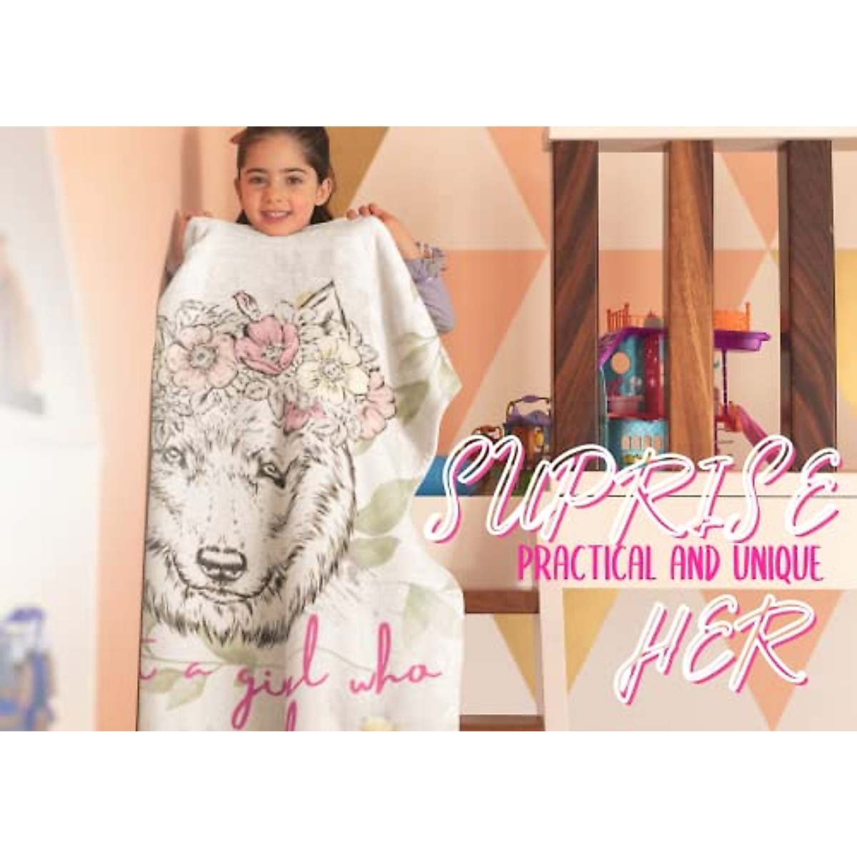 InnoBeta Wolf Blanket, Just A Girl Who Loves Wolves, Wolf Gifts, Wolves Gifts, Wolf Gifts for Girls?Women, Kids, Throw Blanket for Bed, Couch - Grey…