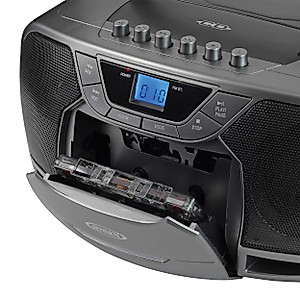 JENSEN CD-590-GR CD-590 1-Watt Portable Stereo CD and Cassette Player/Recorder with AM/FM Radio and Bluetooth (Gray)