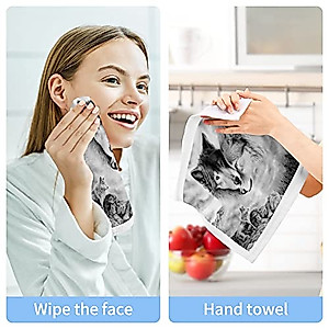 Kigai 2 Pack Gray Wolf Washcloths – Soft Face Towels, Gym Towels, Hotel and Spa Quality, Reusable Pure Cotton Fingertip Towels