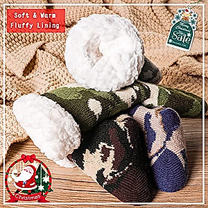 Kids Boys Girls Fuzzy Slipper Socks Soft Warm Thick Fleece lined Christmas Stockings For Child Toddler Winter Home Socks (Green Camouflage, 5-8 Years)
