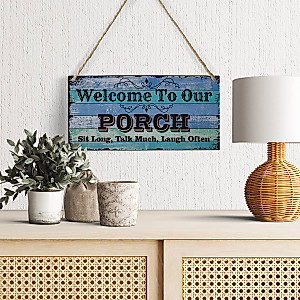 Farmhouse Porch Welcome Wooden Sign Wall Decor Rustic Welcome to Our Porch Wood Plaque Hanging Sign Decoration for Home Door 5”x10”